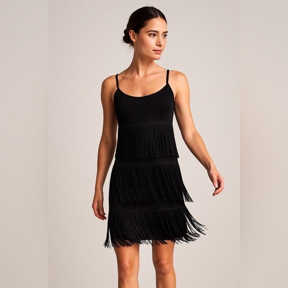 Boston Proper | Dresses | Boston Proper Black Fringe Flapper Dress Size ...